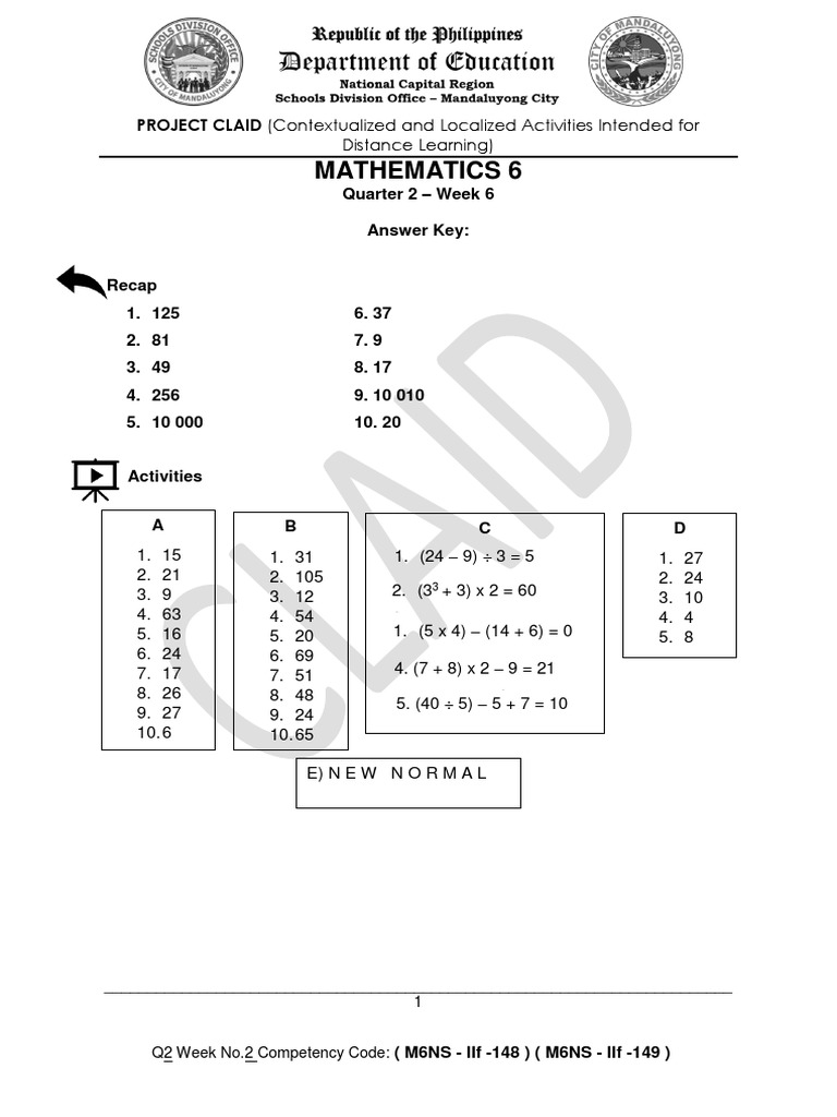 M6-Q2-M6-W6 - Answer Key | PDF