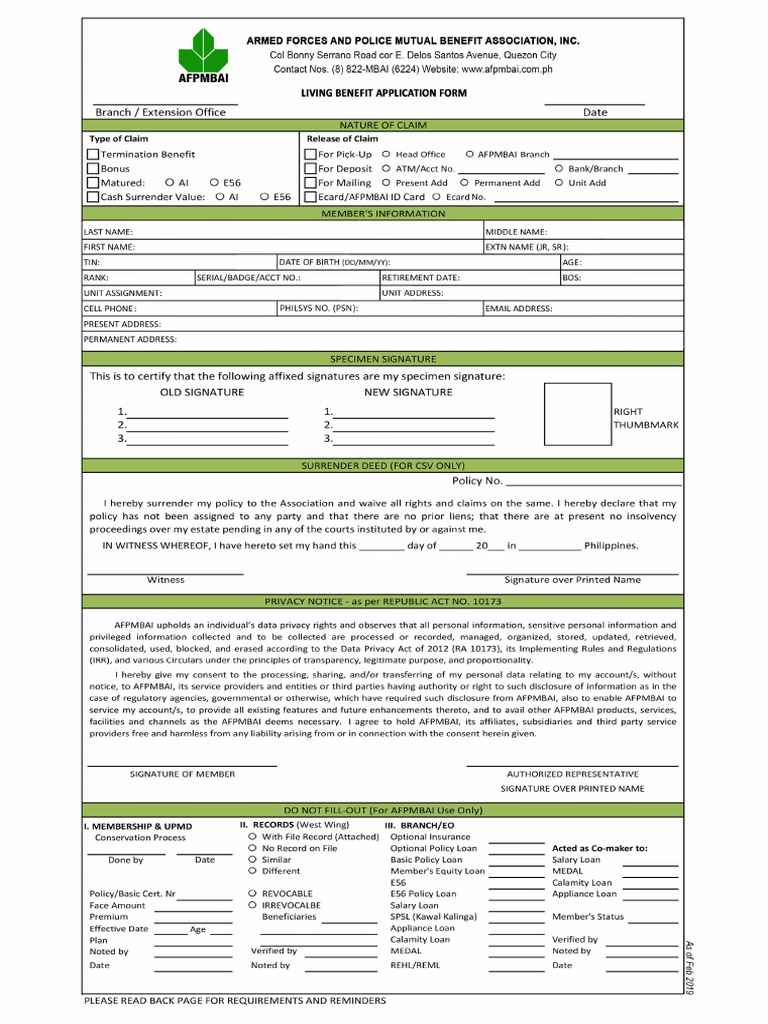 AFPMBAI Living Benefit Form 2020 2 Atd | PDF