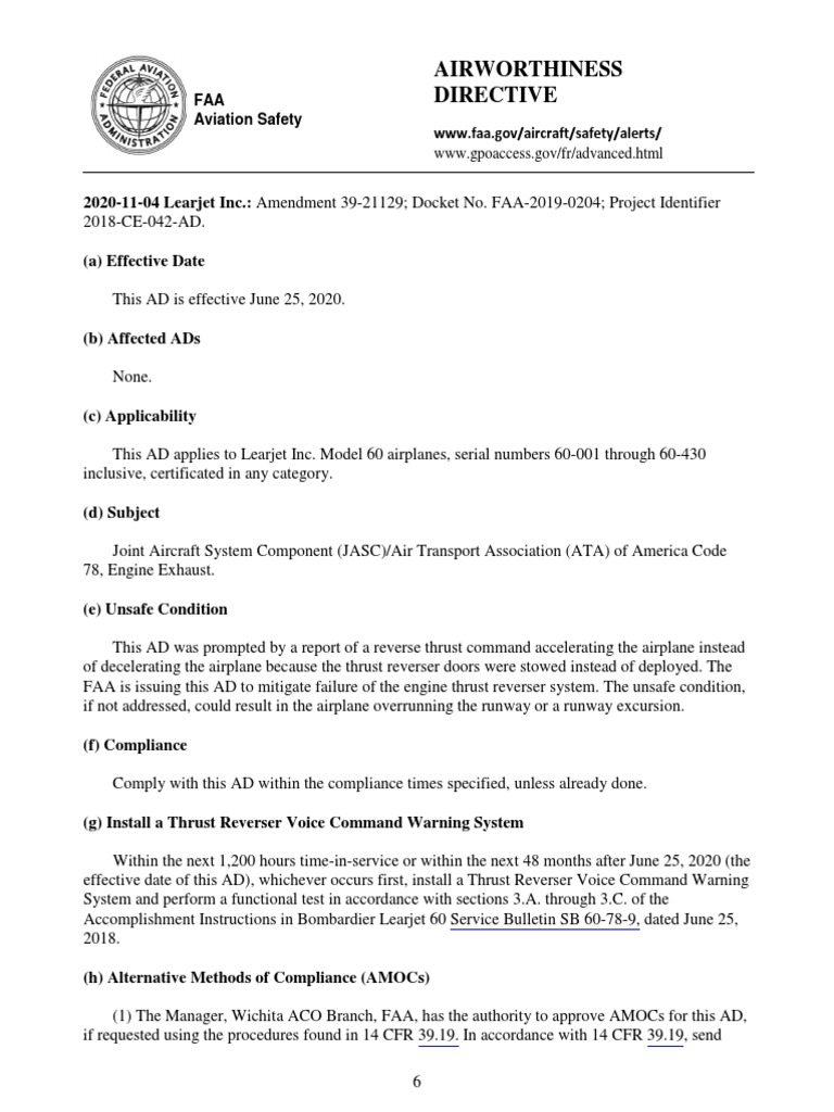 2020-11-04 Ad | PDF | Federal Aviation Administration | Rulemaking
