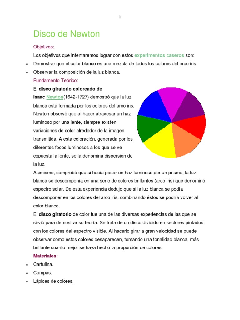 Forma y Color Disco de Newton 1 | PDF | Color | Ligero