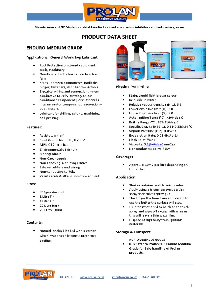 Enduro MG Product Data Sheet | PDF | Lubricant | Materials