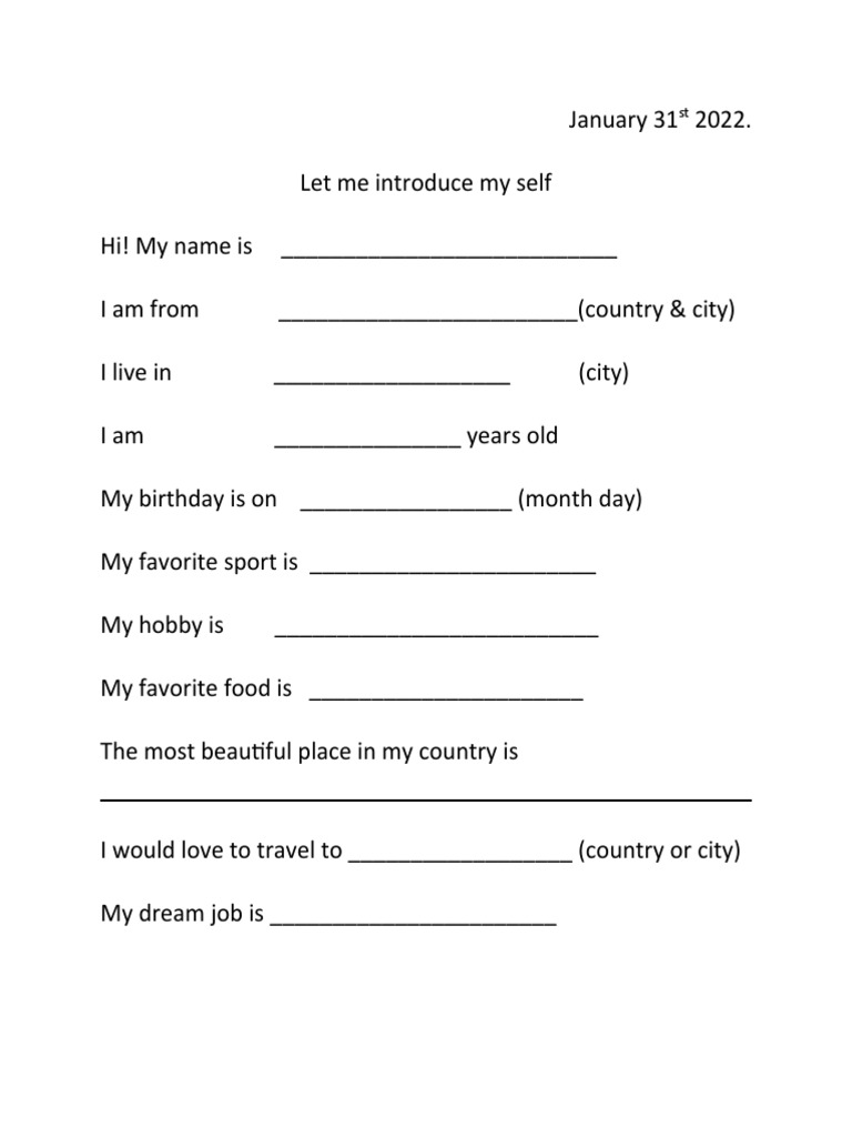 An Introduction to Myself: My Name, Age, Hobbies, Dreams and Background ...