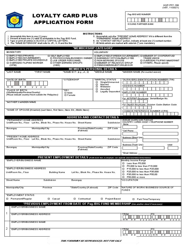 Pag-IBIG Loyalty Card Plus Application Form | PDF | Identity Document ...