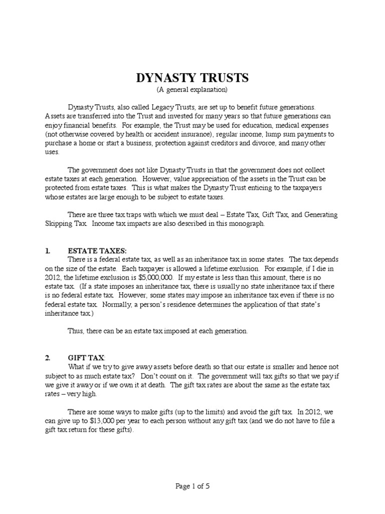 Understanding Dynasty Trusts Explained Pdf
