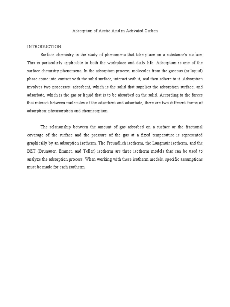 Acetic Acid Adsorption on Activated Carbon | PDF | Adsorption | Surface ...