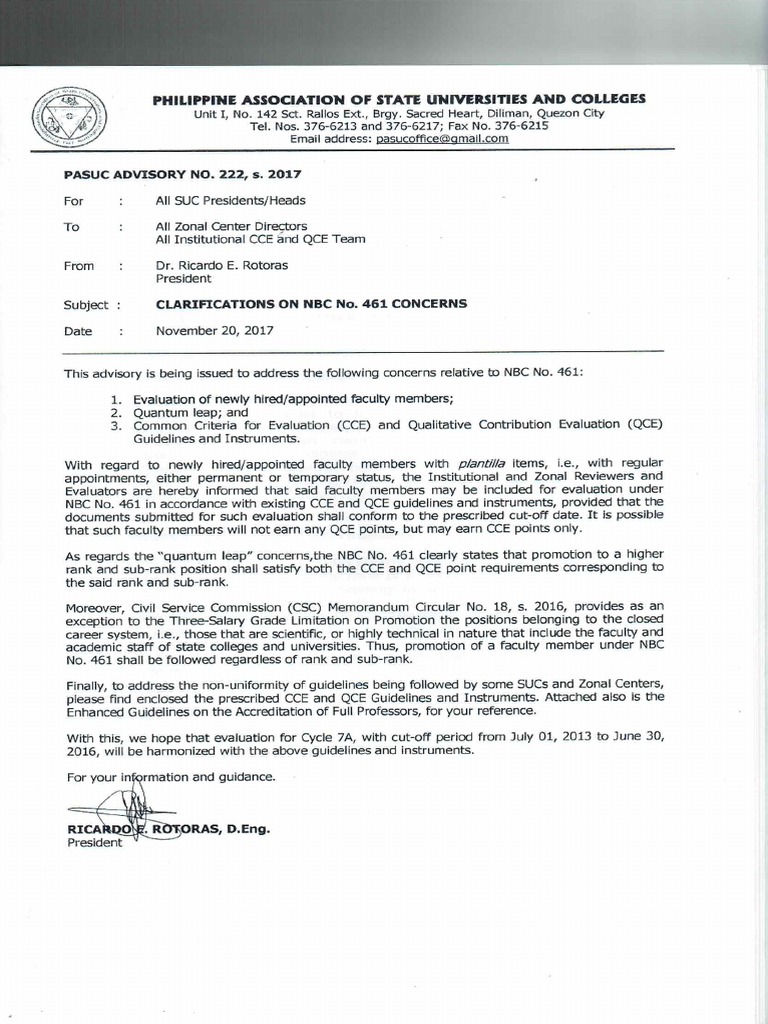 PASUC Advisory No222 s2017 | PDF