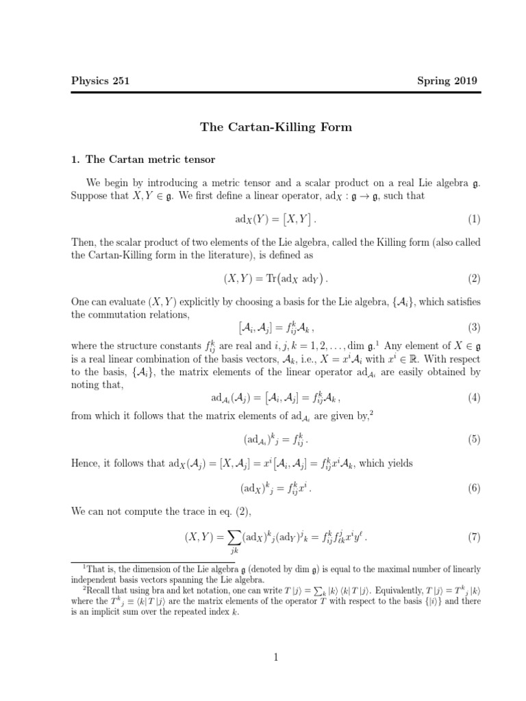 Killing Form | PDF | Lie Algebra | Tensor