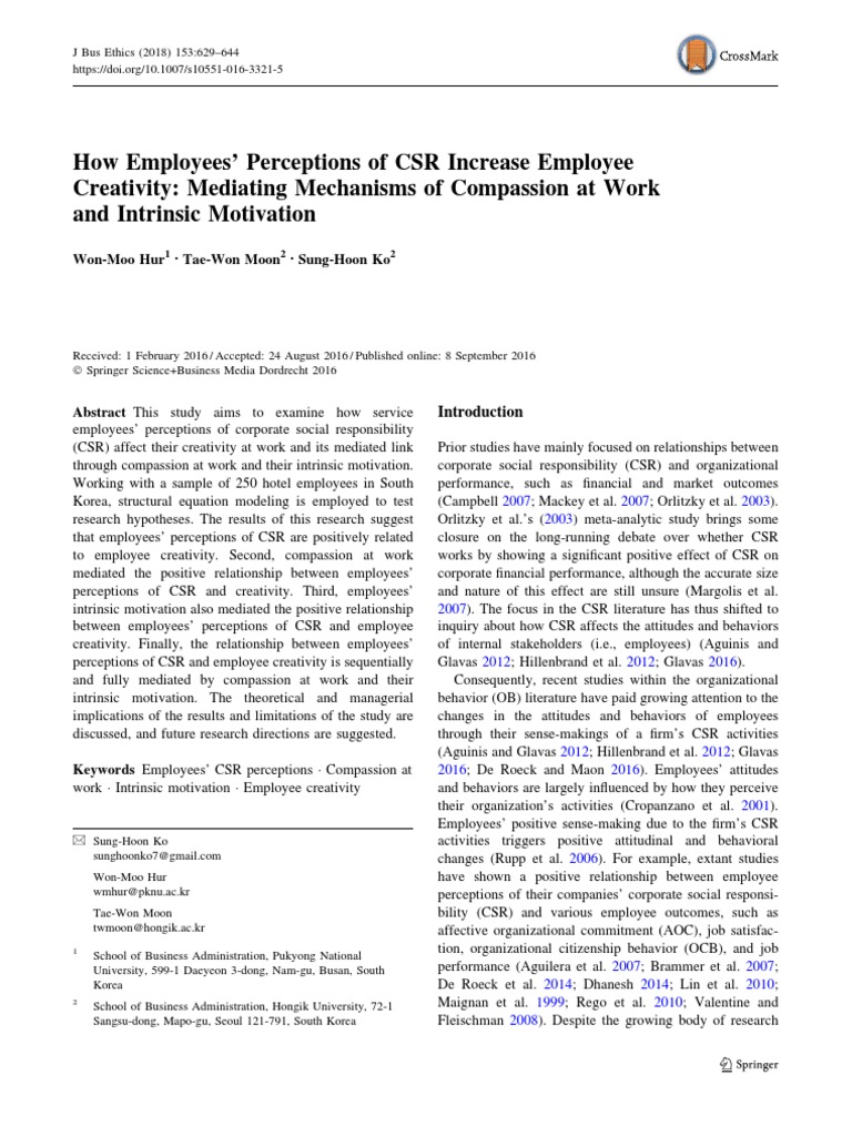 How Employees Perceptions of CSR Increase Empoloyee Creativity | PDF ...