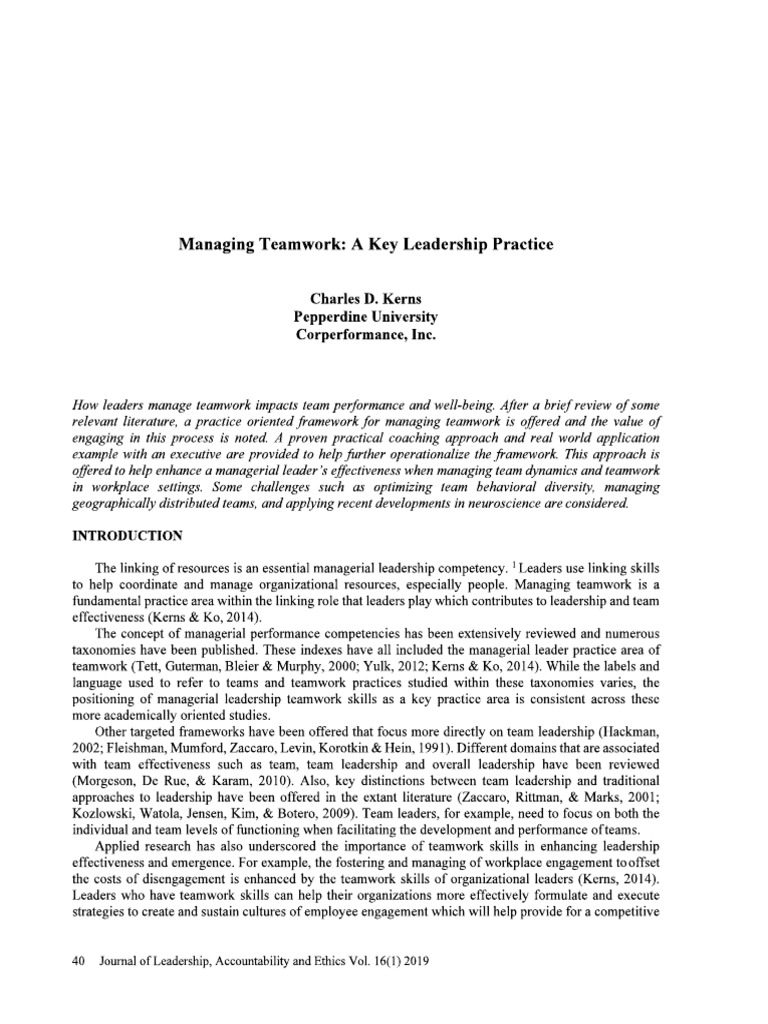 Managing Teamwork A Key Leadership Practice | PDF