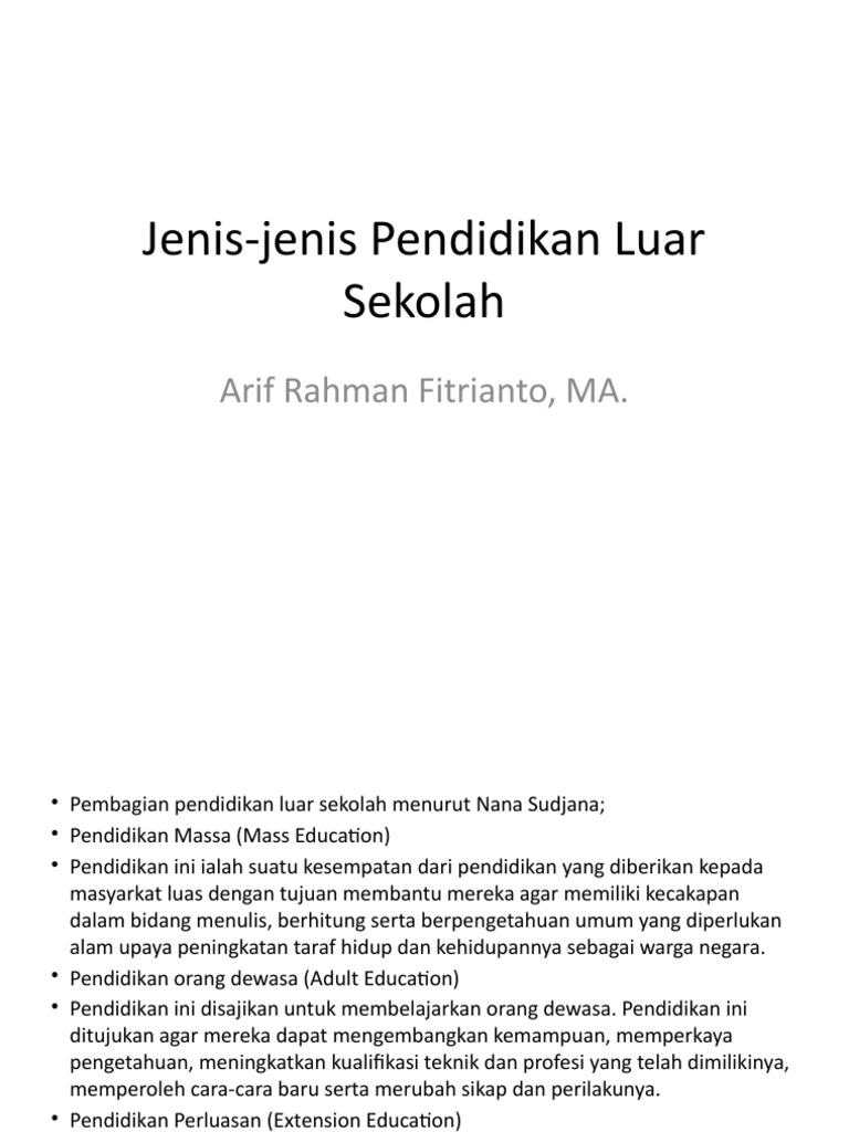 Jenis-Jenis Pendidikan Luar Sekolah | PDF