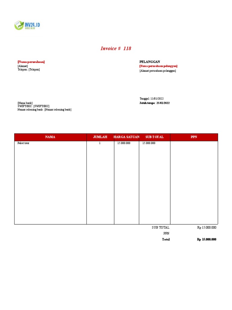 Contoh Invoice Paket Tour | PDF