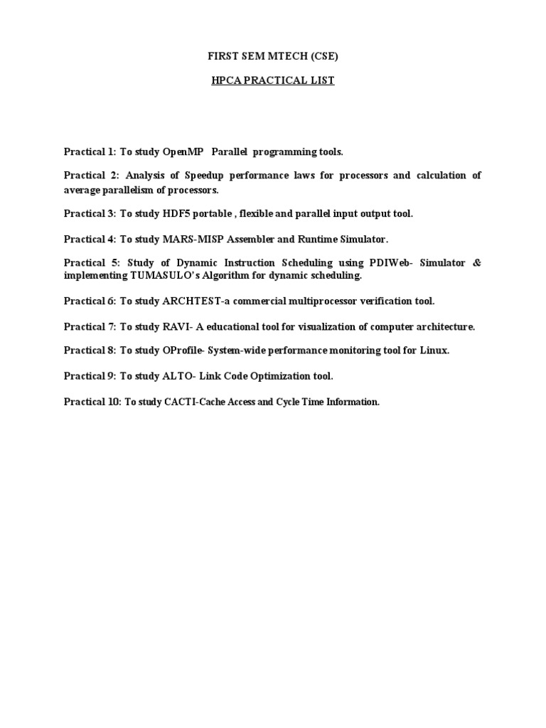 HPCA Practical List | PDF