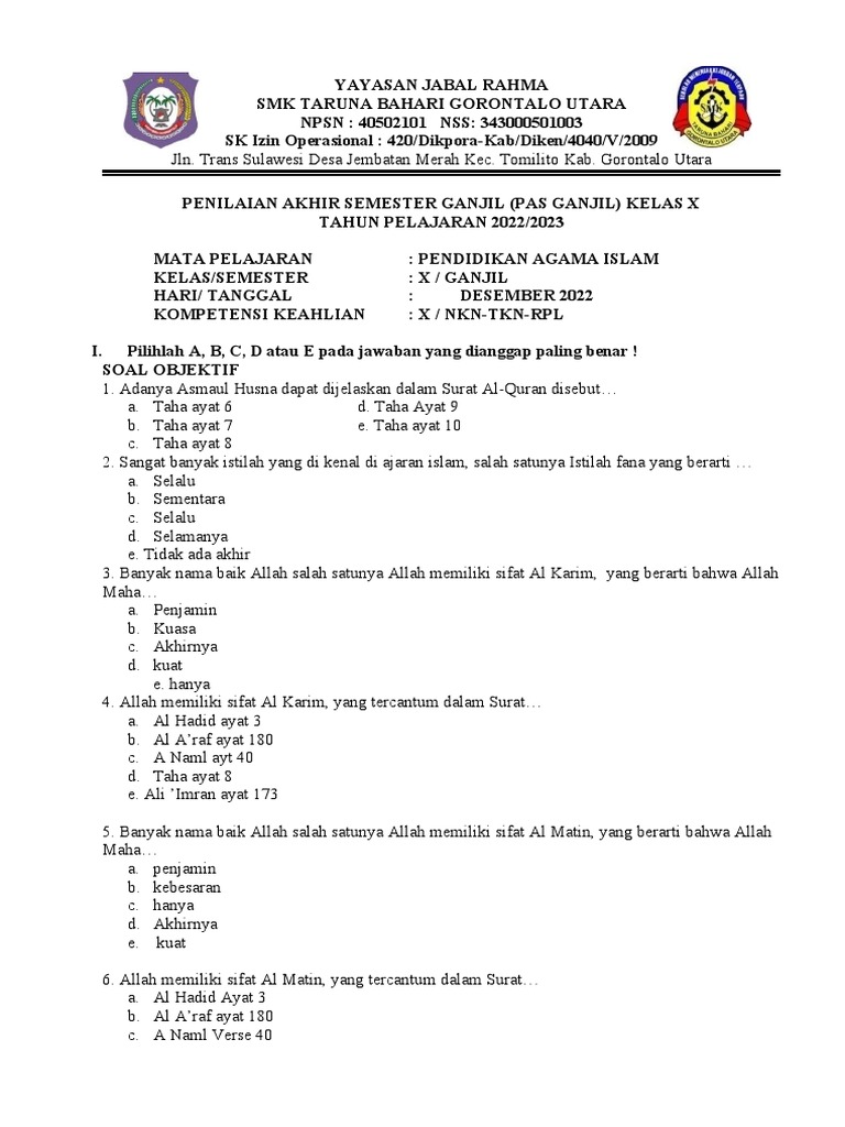 Soal Agama X NKN, TKN, RPL | PDF