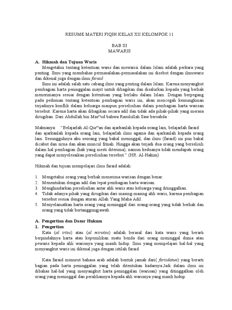 Resume Materi Fiqih KLS Xii Ma | PDF