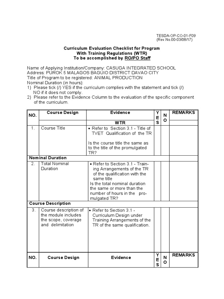 Tesda Op Co 01 F09 | PDF | Pedagogy | Teaching Tesda Op Co 01 F09 | PDF | Pedagogy | Teaching