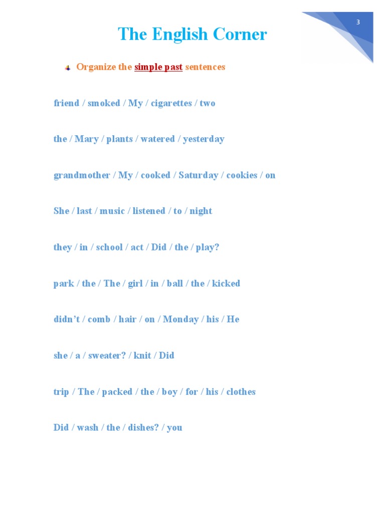 Simple Past Sentence Organizer | PDF