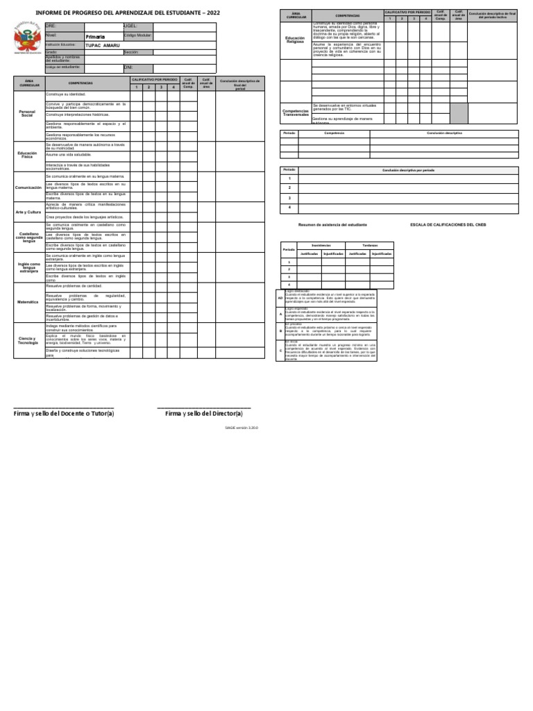 Boleta de Notas Primaria | PDF | Segundo lenguaje | Evidencia