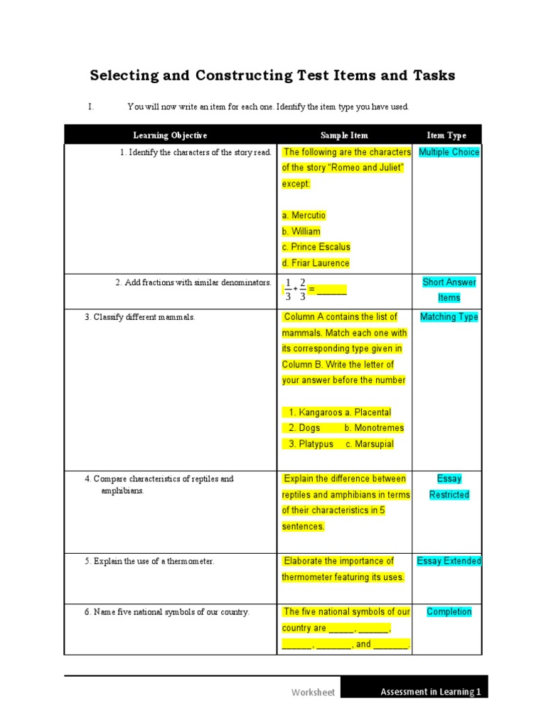 Selecting and Constructing Test Items and Tasks - Acog, C - Answers ...