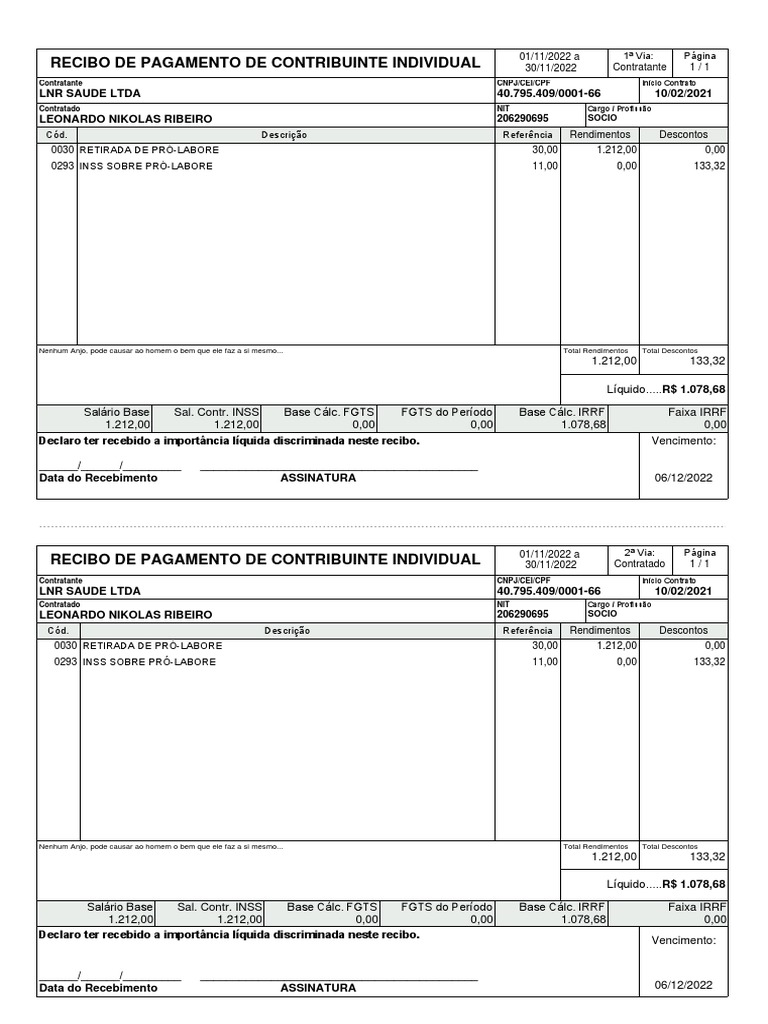 Recibo de Pro-Labore | PDF