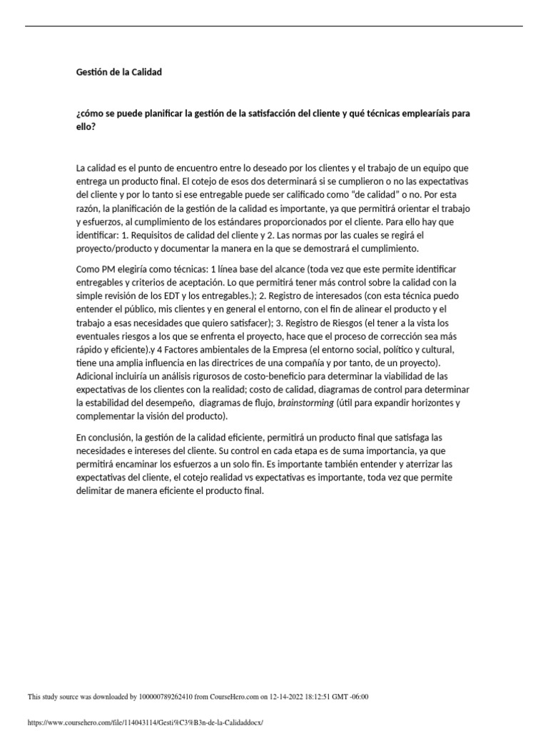 Gesti N de La Calidad | PDF | Calidad (comercial) | Gestión de la calidad