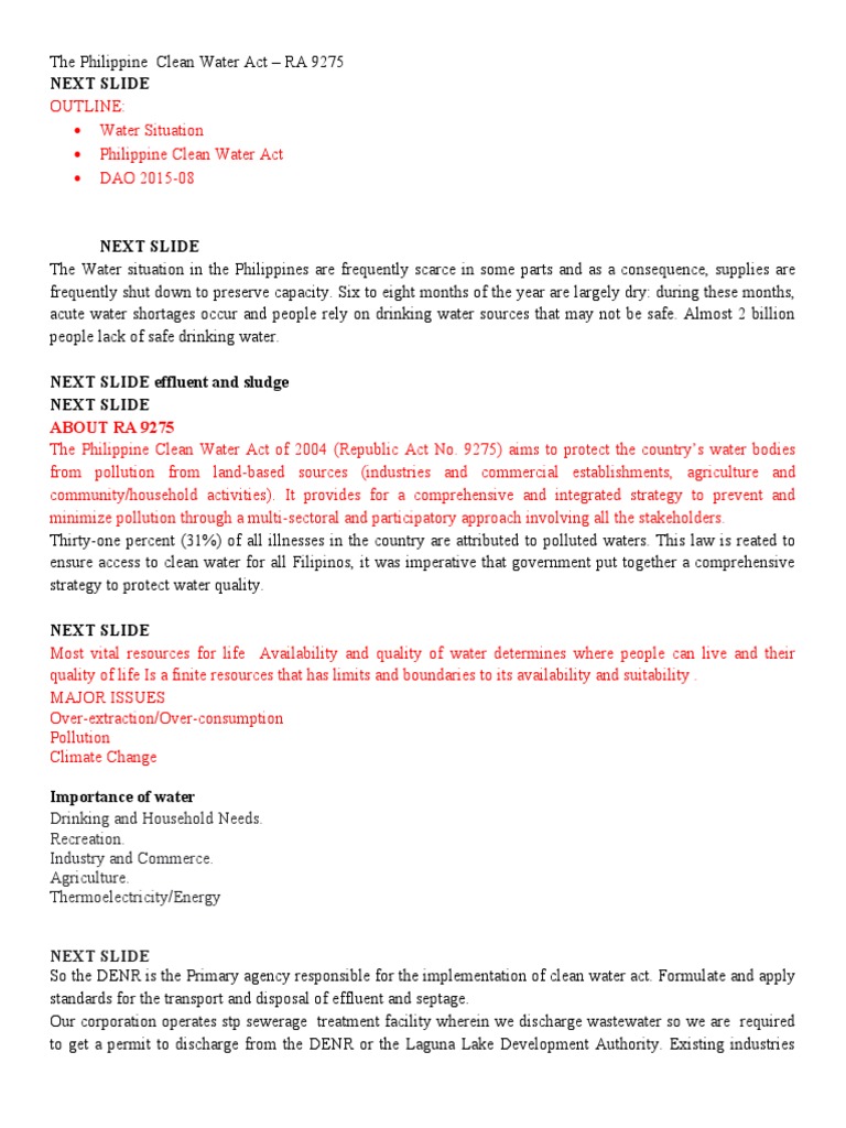 The Philippine Clean Water Act - RA 9275 | PDF | Water Pollution ...