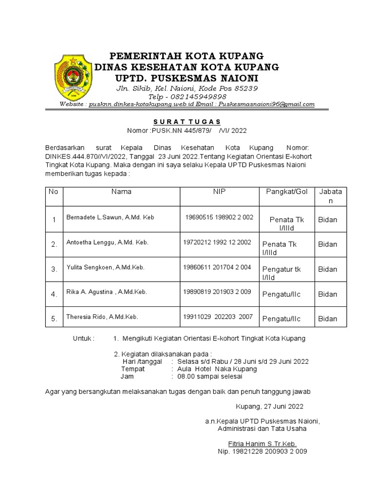 Surat Tugas Orientasi E-kohort | PDF