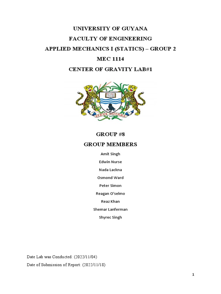 Center of Gravity Lab Report | PDF | Center Of Mass | Weight