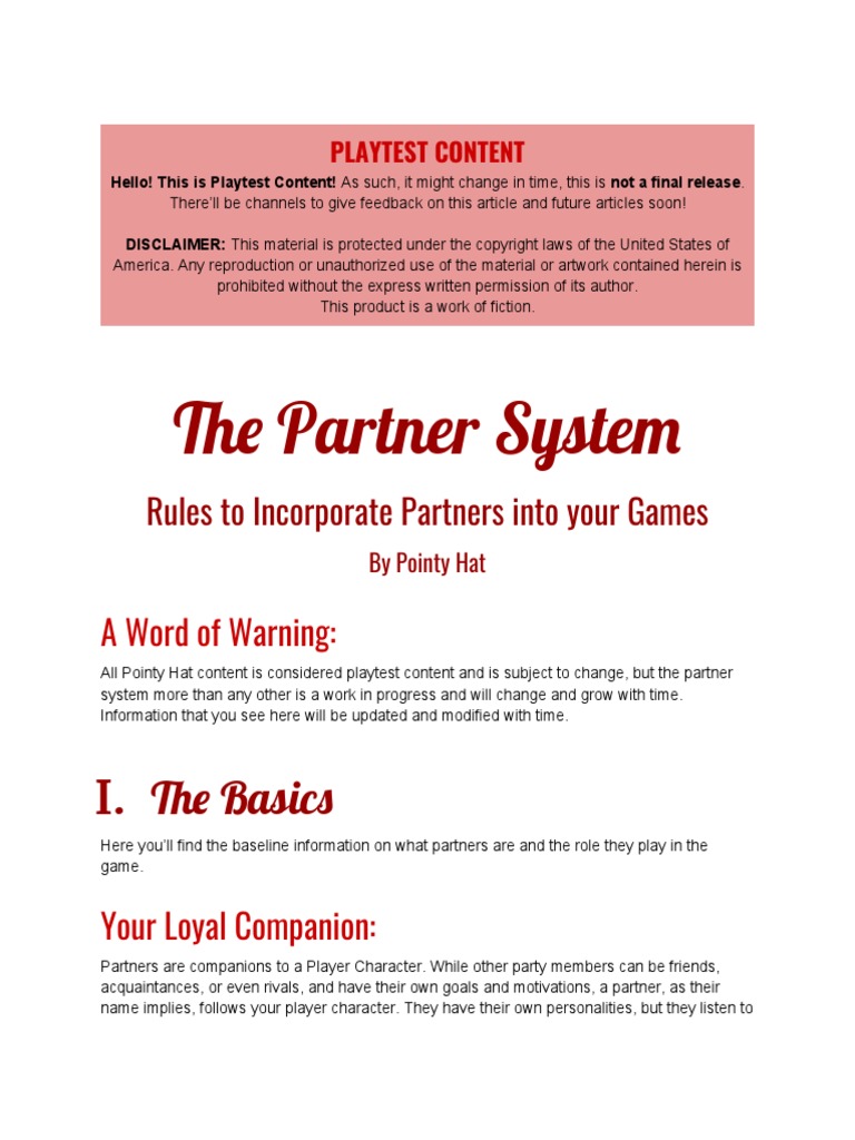 Pointy Hat - The Partner System | PDF | Role Playing Games | Gaming