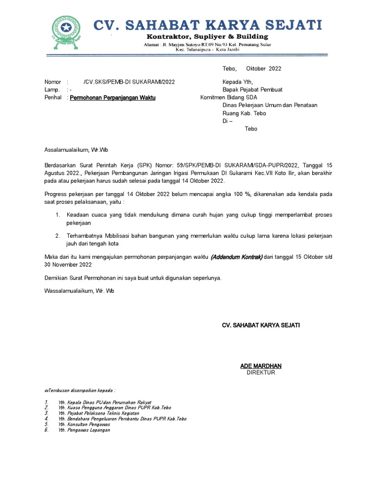 Surat Permohonan Addendum Waktu | PDF