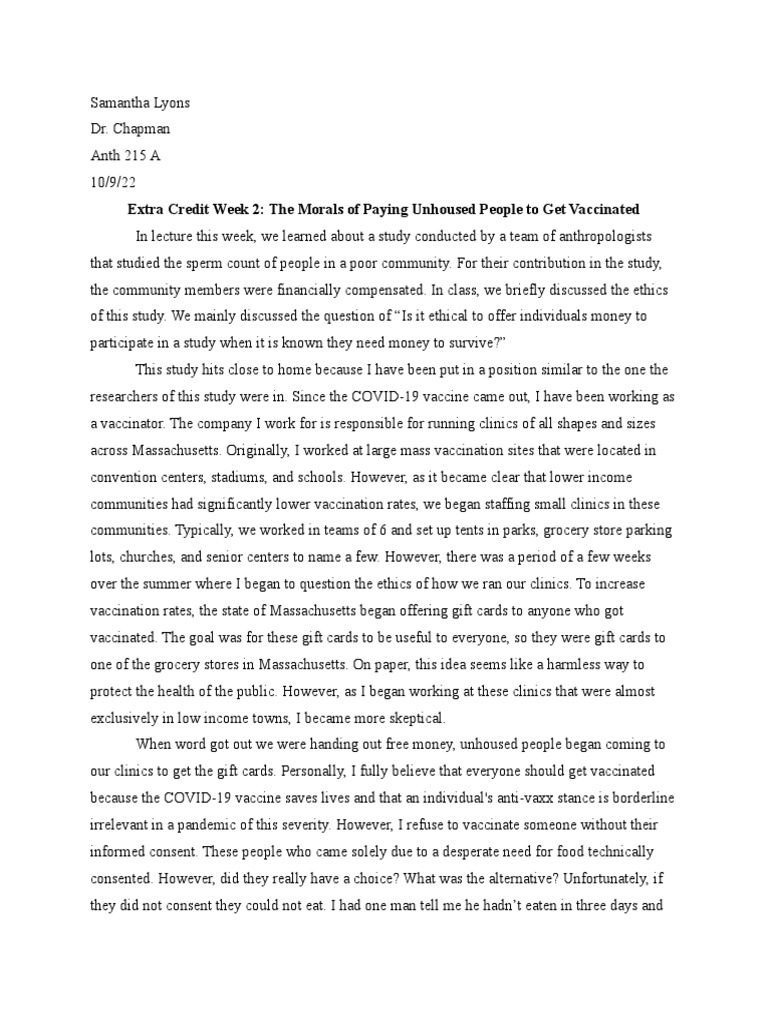 Extra Credit Week 2 | PDF | Informed Consent | Health Sciences