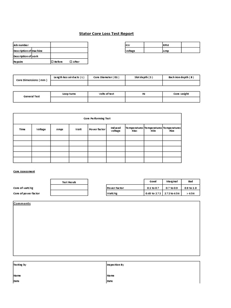 Stator Core Loss Test Report | PDF