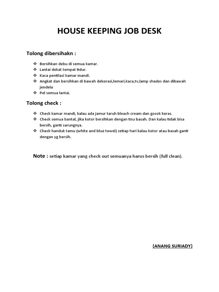 Job Desk Housekeeping | PDF