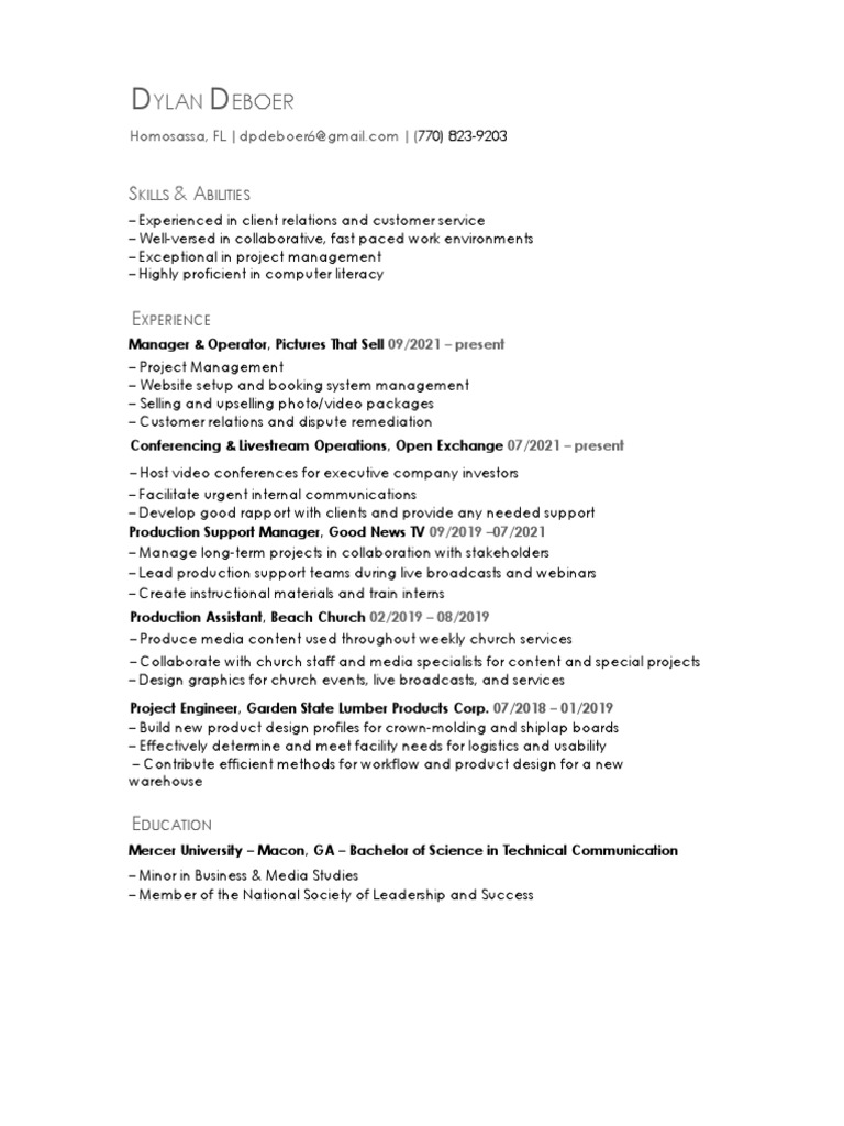 Dylan Peter Deboer Resume 2022 | PDF