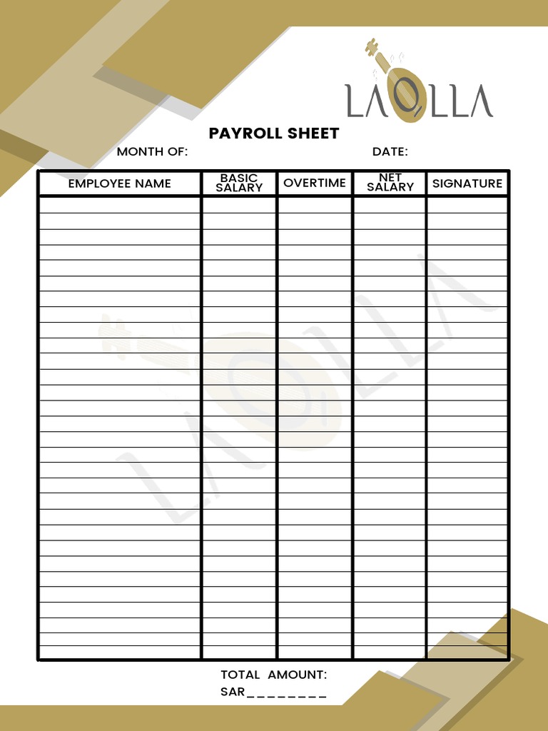 Monthly Payroll Sheet Template | PDF