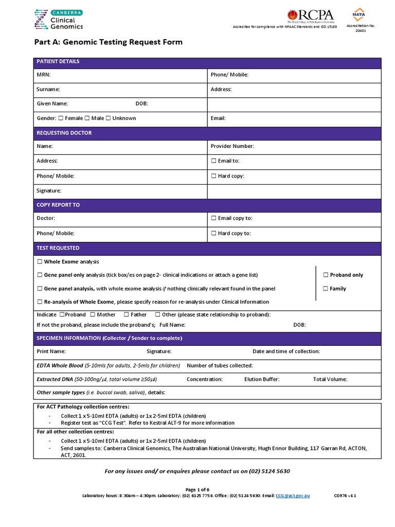 CCG - Genomic Testing Request Form | PDF | Genetic Testing | Health ...