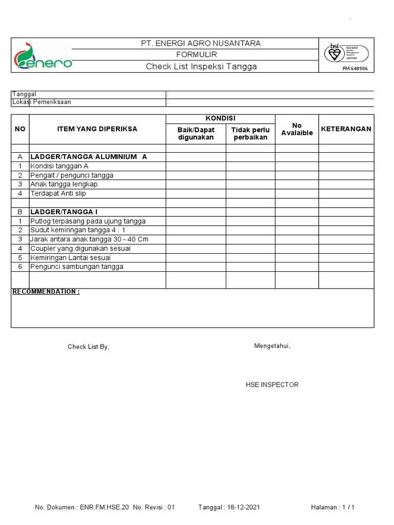 ENR - FM.HSE.20 Checklist Tangga | PDF