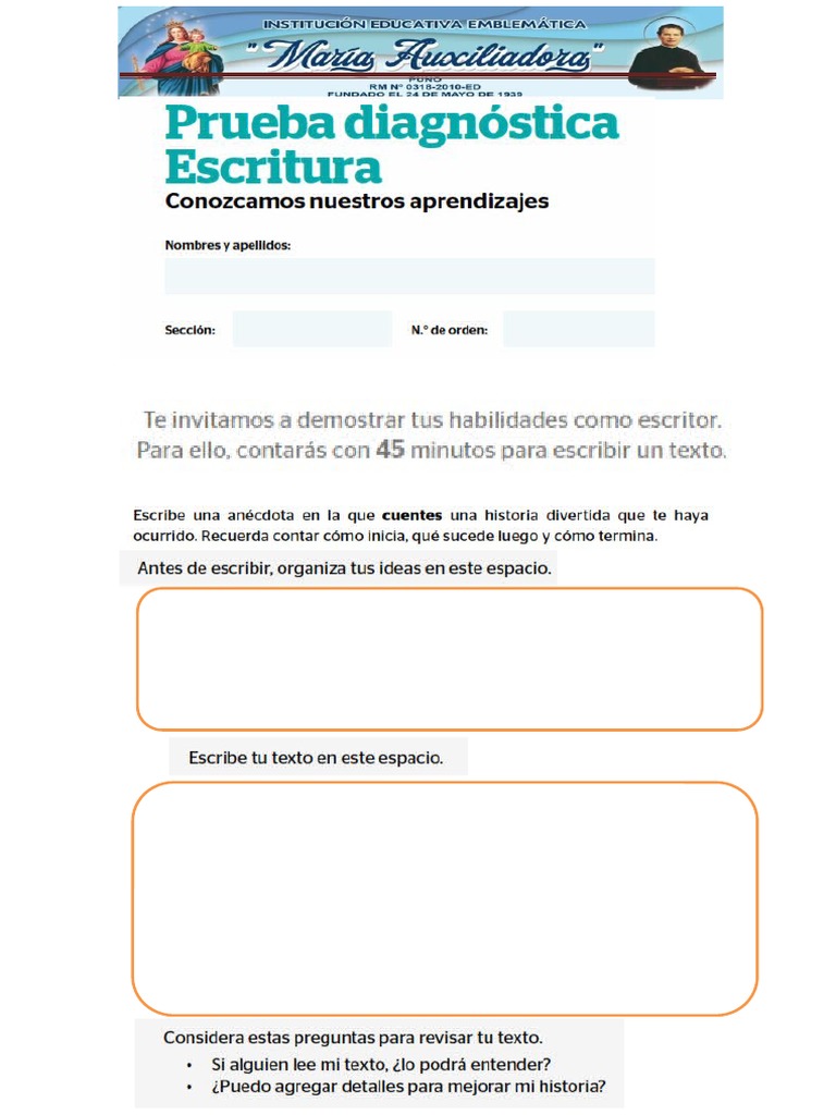 Prueba de Escritura. | PDF