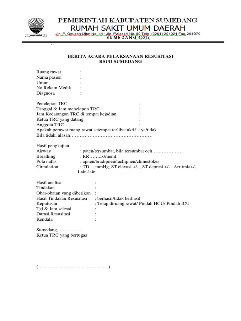 Form Berita Acara Pelaksanaan Resusitasi | PDF