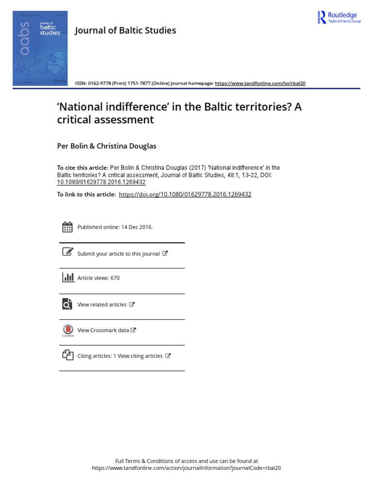 Bolin Douglas National Indifference in The Baltic Territories A ...
