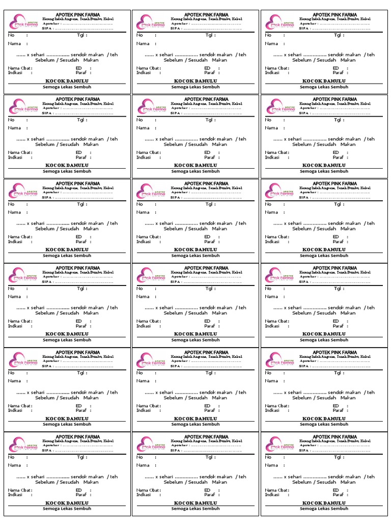 Etiket Syrup Putih Pink Farma | PDF