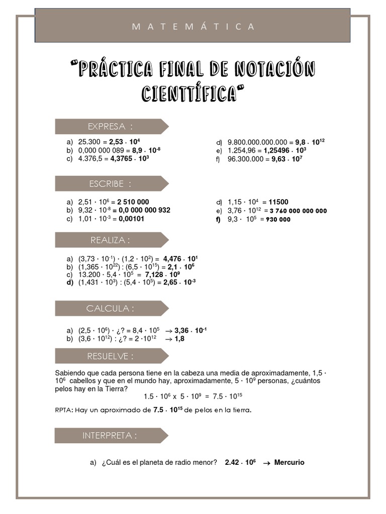 Notación Científica: Ejercicios y Aplicaciones | PDF | Espacio exterior ...