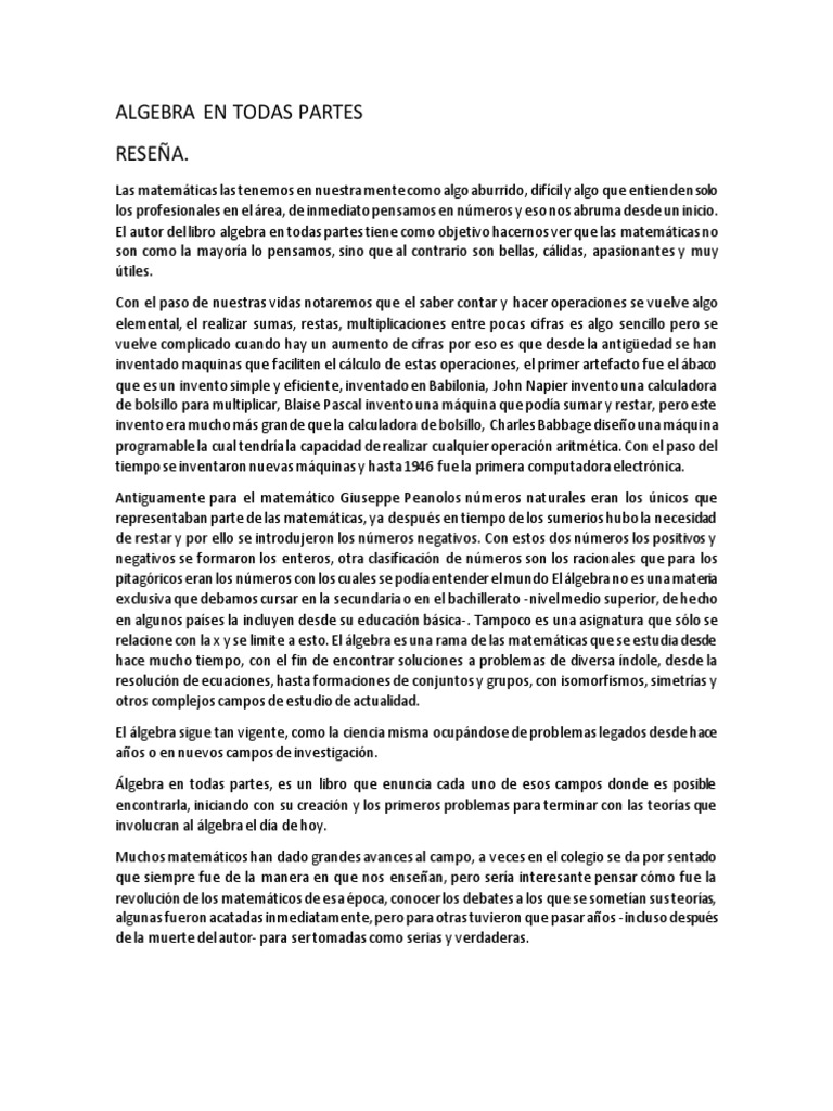 Reseña Algebra en Todas Partes | PDF | Números | Matemáticas