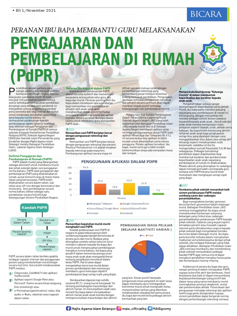 PERANAN IBU BAPA MEMBANTU GURU DI DALAM PELAKSANAAN PENGAJARAN DAN PEMBELAJARAN DI RUMAH PDPR | PDF