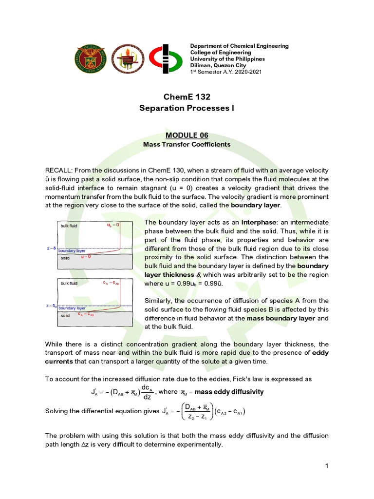 ChemE 132 Module 06 | PDF | Diffusion | Boundary Layer