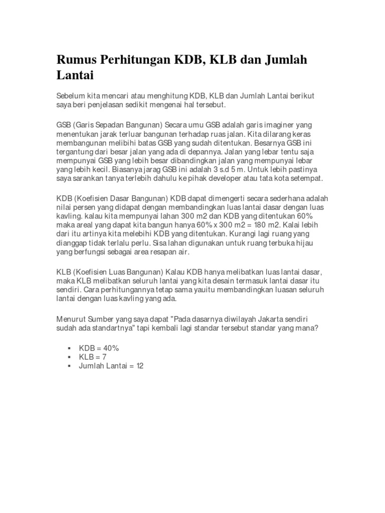 Rumus KDB dan KLB untuk Bangunan | PDF