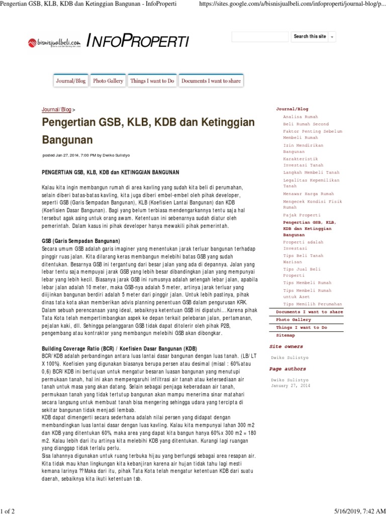 Pengertian GSB, KLB, KDB Dan Ketinggian Bangunan - InfoProperti | PDF