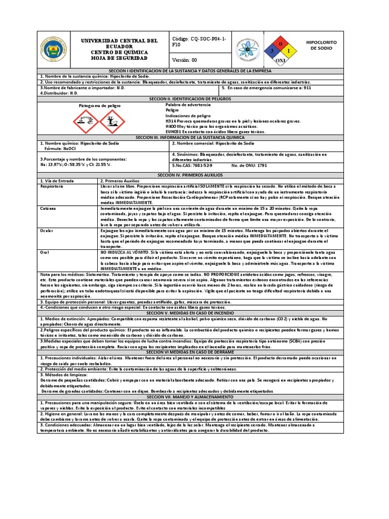Ejemplo de Una Ficha de Seguridad Llena | PDF | Amoníaco | Agua