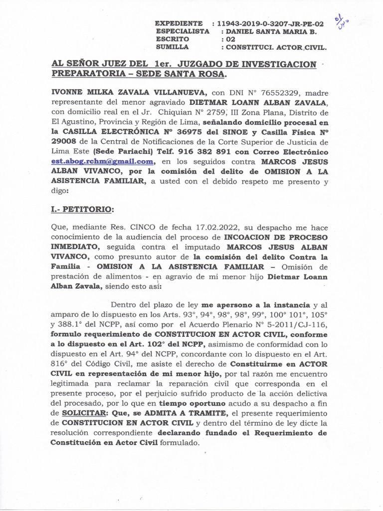 Escrito Constitucion Actor Civil | PDF