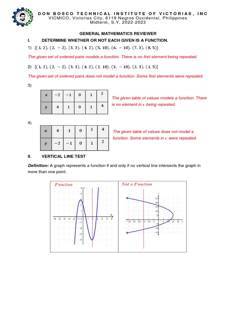 GenMath Reviewer | PDF | Function (Mathematics) | Equations