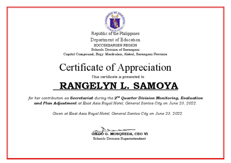 Cert of Appreciation | PDF